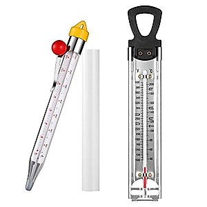 2 Pcs Candy Thermometer with Pot Clip, Stainless Steel Sugar Syrup Jam Jelly Oil Deep Fry Thermometer with Hanging Hole, Classic Kitchen Cooking Thermometer Confection Glass Thermometer for Food