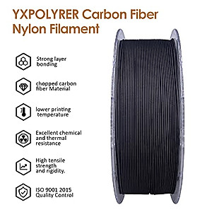 YXPOLYER PA6-CF Chopped Carbon Fiber Nylon Filament, 1.75mm Carbon Fiber Filament, 3D Filament Nylon Carbon Fiber, Lightweight high Strength Nylon Filament,1kg Spool,Black