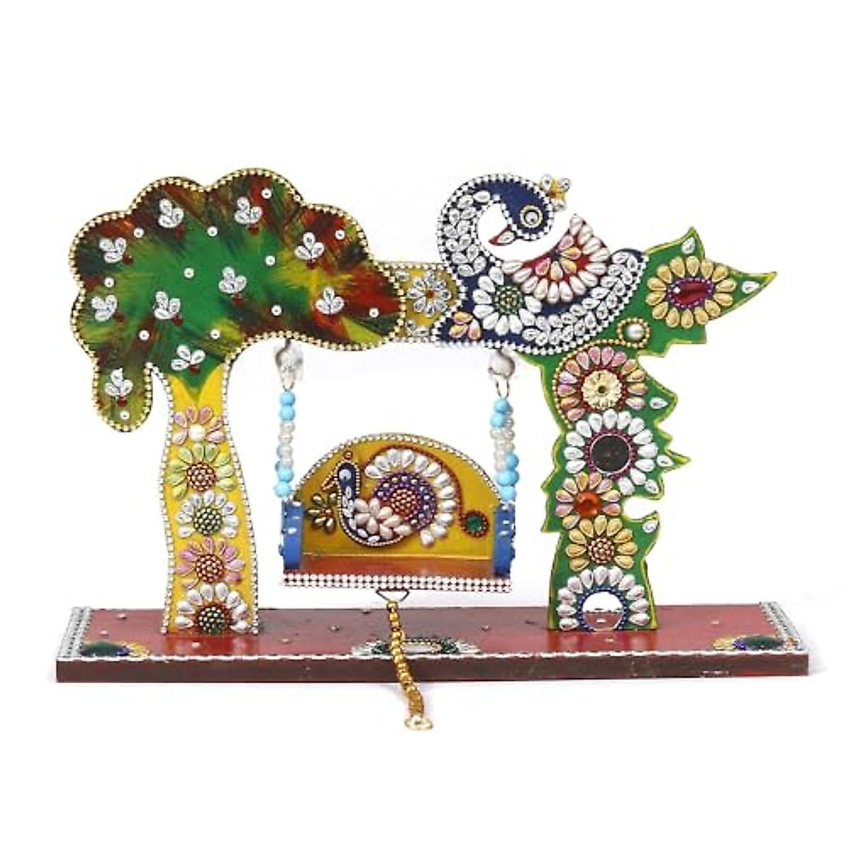 Wooden Jhula with Laddu Gopal Jhula for Pooja & Home Decor || Handicarfted Wooden Laddu Gopal Jhula || (13 x 9 x 4.5 Inch) Multicolour