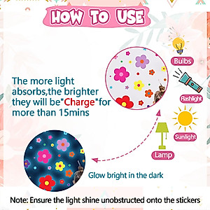 Glow in The Dark Y2k Cute Flowers Wall Decals，Glowing Luminous Colorful Floral Wall Stickers Colorful Removable self-Adhesive Flower Decals for Girls Bedroom Kids Baby Nursery Living Room Decoration
