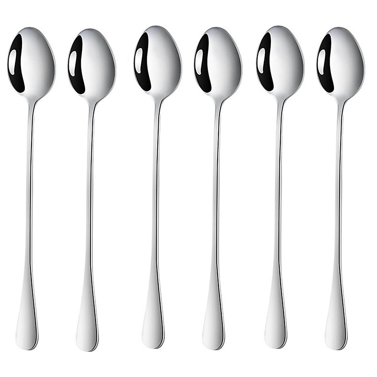 Long Handle Spoons,7.6-inch Ice Tea Spoon, Coffee Stirrers,Ice Cream Spoon, AXIAOLU Premium Stainless Steel Coffee Spoons, Cocktail Stirring Spoons, Set of 6 (6 Pieces Silver)
