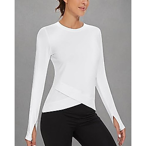 Soneven Women's Long Sleeve Compression Shirts Running Workout Tops Cross Hem Athletic Yoga T-Shirts with Thumbholes