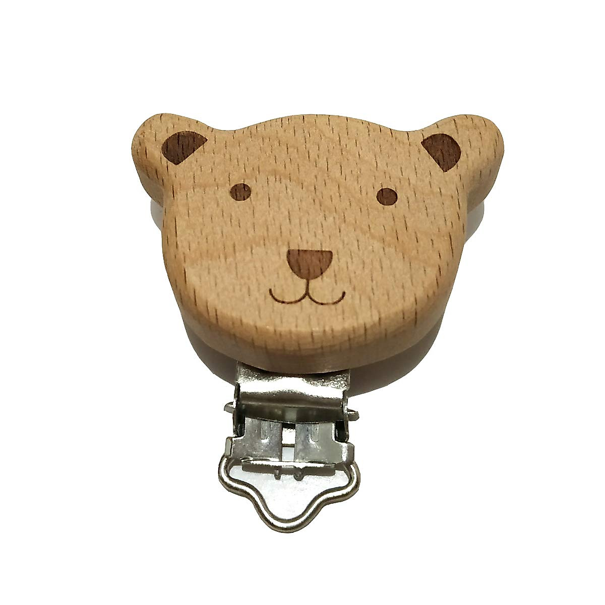 5pcs Natural Beech Wood Animal Pacifier Clips Grasping Toy Suspender Chain Clips Charm Antique DIY Beading Accessory (Bear)