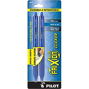 Pilot FriXion Clicker Retractable Erasable Gel Pens, Fine Point, Blue Ink, 6-Pack (31461) with 6 Blue Ink Refills