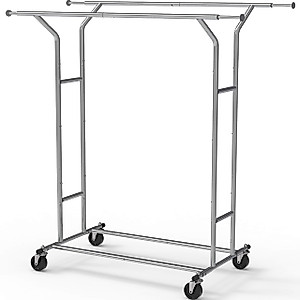 Simple Houseware Heavy Duty Double Rail Clothing Garment Rack, Chrome