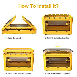 Aimondow 2 Pack Plastic 4 Doors Collapsible Storage Bins with Lid & Wheels, 28 Liters Folding Storage Bins, Stackable Multifunctional Box for Camping Clothes Snack Storage