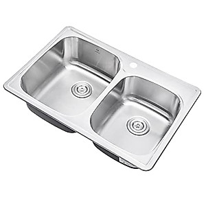33 Inch Top-mount / Drop-in Stainless Steel 60/40 Double Bowl Kitchen Sink - 18 Gauge