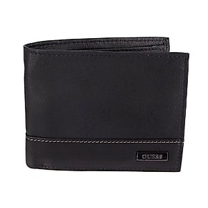 Guess Men's Leather Passcase Wallet, Black/White, One Size