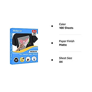 100 Sheets DTF Transfer Film Paper A4 Double Sided Thick Clear Pretreat Sheets, PET Heat Transfer Paper for Epson Inkjet Printer DTG Printer Direct Print On T Shirts Textile