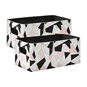 Oyihfvs Mosaic Rose Pink Gold Black White Marble Luxury Texture 2 PCs Collapsible Storage Bins Baskets, Foldable Felt Fabric Organizer Cube Boxes Storage Bags for Shelves Closet Home Decor