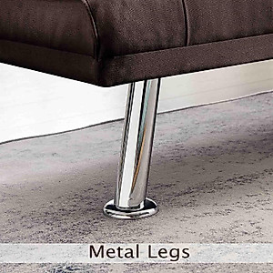 100% Fabric Linen Upholstered Futon Sofa Bed with 2 Cupholders/Legs/Removable Armrest, Modern Convertible Sleeper Couch, Upholstered Loveseat for Small Spaces, Memory Foam Living Seat, Brown