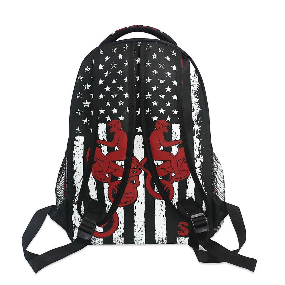 American Flag Motorcycle Backpack Dirt Bike School Bookbag College Shoulder Bag Travel Hiking Camping Daypack for Women Girls Men Boys