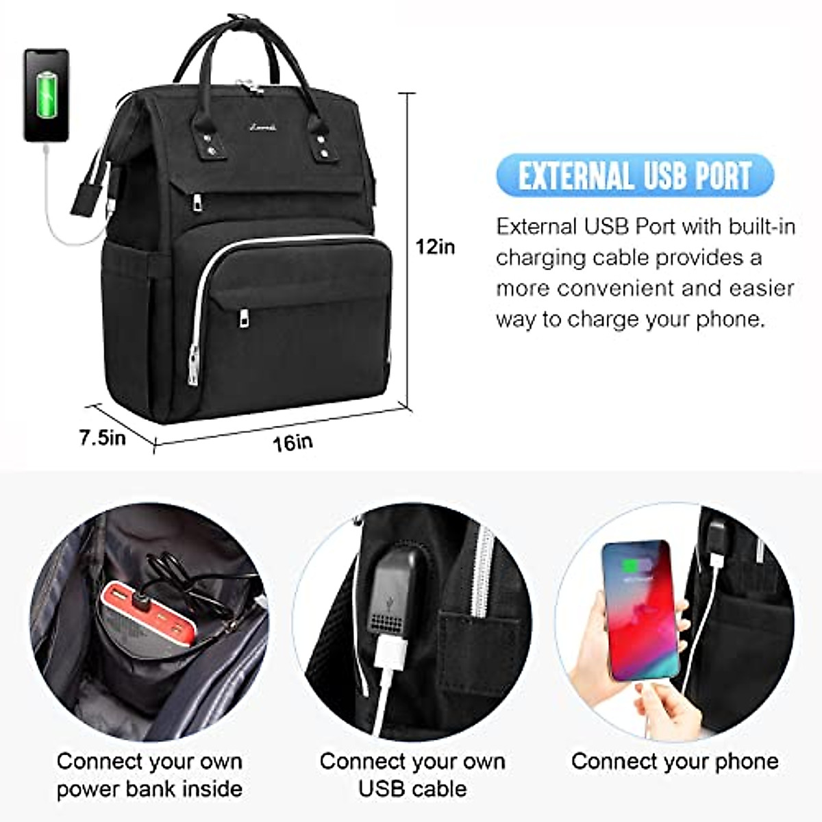 LOVEVOOK Laptop Backpack for Women Travel Backpack College Purse Teacher Back Pack 15.6 Inch Stylish Work Computer Bag with Pen Case, Black