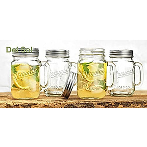 Glaver's Mason Jar 16 Oz. Glass Mugs with Handle and Lid Set Of 6 Old Fashioned Drinking Glass Bottles Original Mason Jar Pint Sized Cup Set.