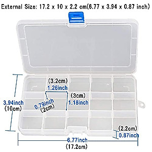 Qualsen 4 Pack Plastic Compartment Box with Adjustable Dividers Craft Tackle Organizer Storage Containers Box 15 Grid (Clear)