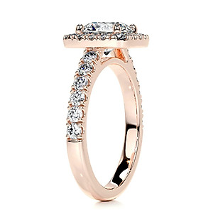 Solid Gold Handmade Moissanite Wedding Rings 2 CT Round Cut Diamond Halo Bridal Engagement Rings for Anniversary Propose Gifts (14K Solid Rose Gold)