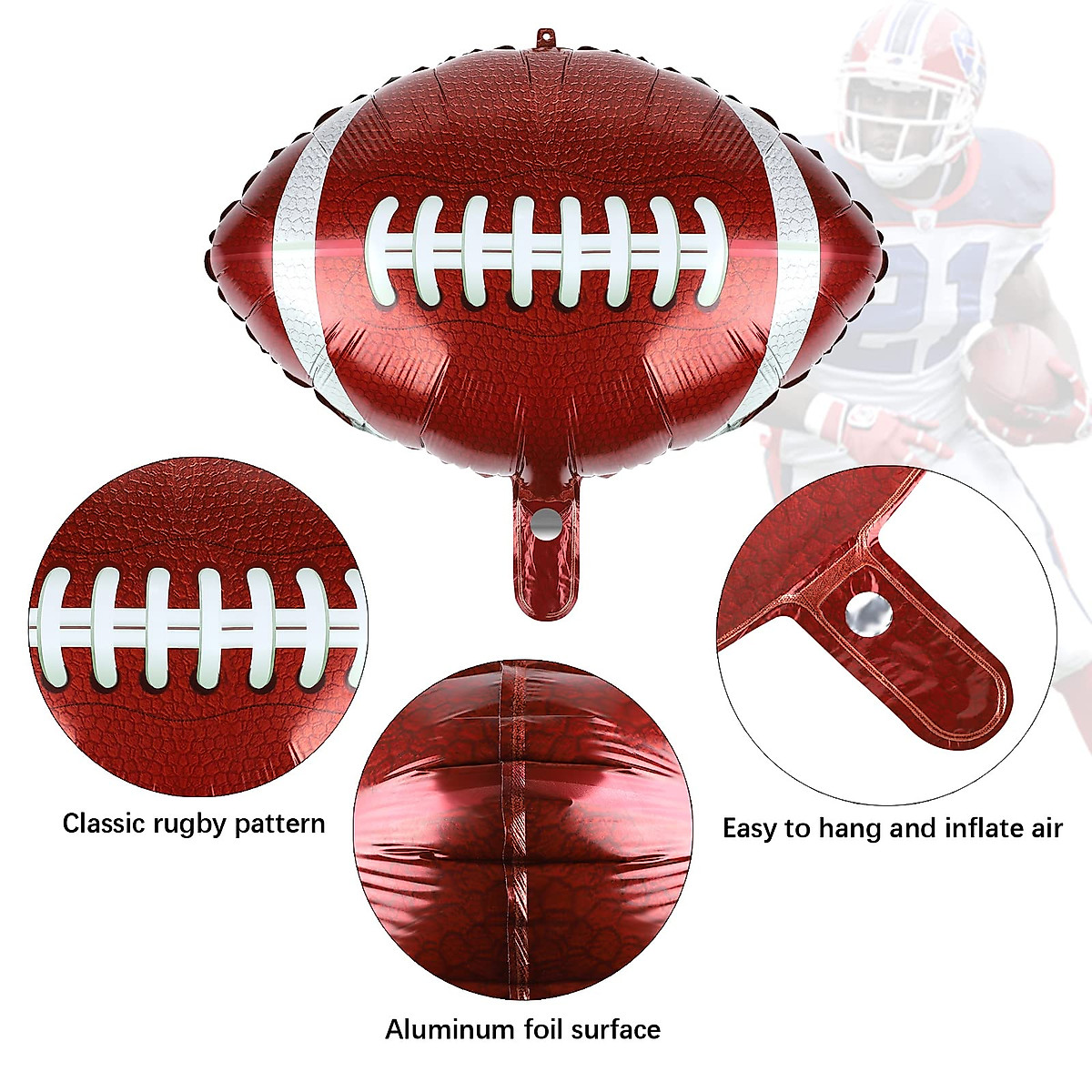 durony 12 Pieces 18 inches Football Balloons Football Themed Party Decorations Foil Mylar Rugby Ball Balloons for Birthday Sports Graduation Party
