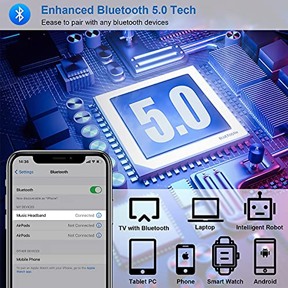 BULYPAZY Sleep Headphones Bluetooth Headband, Soft Wireless Bluetooth Headband Headphones Perfect for Side Sleeper, Boho Headband with HD Speakers for Workout, Running, Yoga, Meditation, Gift(Blue)