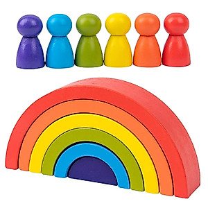 SGVV90 Wooden Rainbow Stacking Game Learning Toy Geometry Building Blocks,Montessori Learning Educational Toys