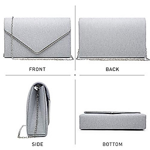 Dasein Women Glistening Clutches Handbags Evening Bags Wedding Purses Cocktail Prom Party Clutches (Silver)