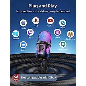 MRSDY USB Microphone, Plug and Play Gaming Mic for PC, Mac, PS4/5, Podcast Microphone with RGB, Mute, Monitor, Noise Reduction, Volume Gain, Great for Recording, Streaming