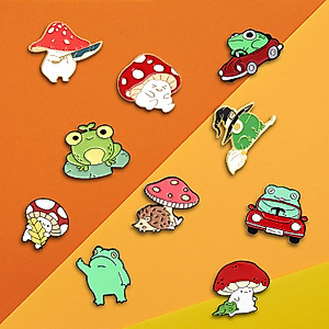Cute Mushroom Frog Enamel Tiger Animal Pin Brooches Sets,Cartoon Lapel Badge Funny Button Cat Pins Jewelry for Backpack Cloths Hats Decorations (Frog mushroom)