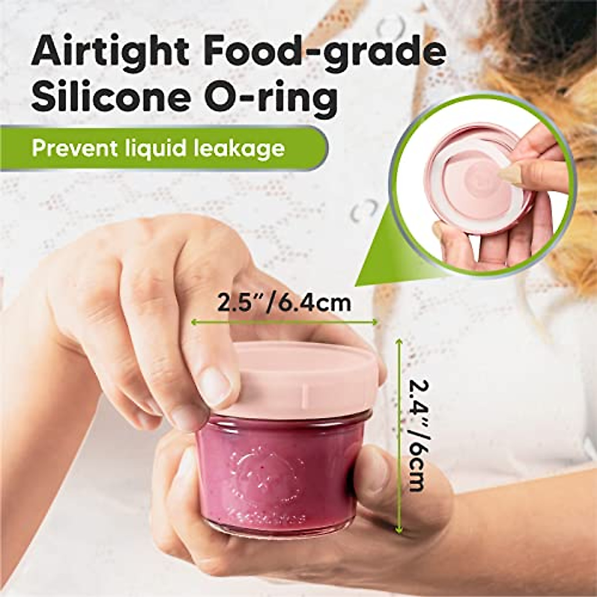 KeaBabies 6-Pack Glass Baby Food Containers - 4 oz Leak-Proof, Microwavable, Glass Baby Food Jars - Baby Food Storage Containers - Baby Bullet Jars with Lids, Freezer Safe (Musk Dusk)