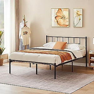 VECELO Queen Bed Frame, 14 Inch Metal Platform with Headboard, Heavy Duty Steel Slat Support, No Box Spring Needed, Easy Assembly