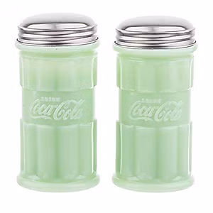 TableCraft's Coca-Cola Jadeite Salt & Pepper Shakers 2.5 x 2.5 x 4.75", Green