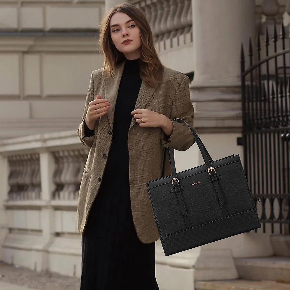 LOVEVOOK Laptop Bag for Women 15.6 inch Canvas Laptop Tote Bag, Large Capacity Work Bag with Clutch Purse, Computer Bag Office Business Briefcase, Casual Handbag for Travel College Teacher School