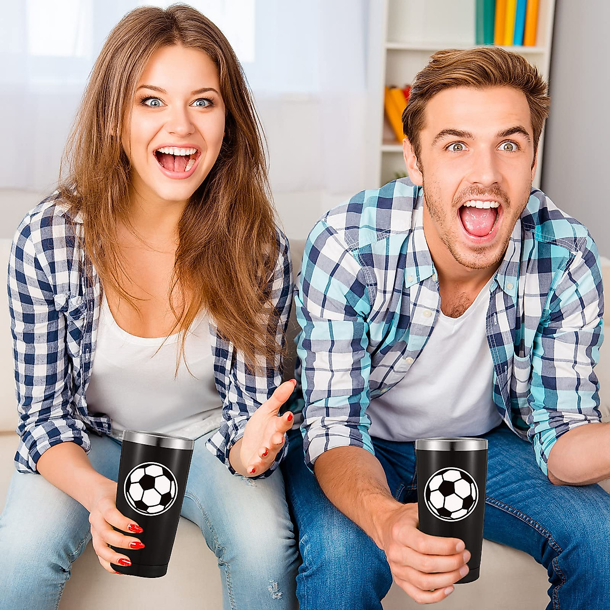 Geiserailie 2 Pieces Sport Gifts 20 oz Tumbler Cups Coffee Mug 20 oz Stainless Steel Insulated Tumbler With Straw and Lid Travel Coffee Mug Gift for Women Men Mom Gift for Sports Lover (Soccer)