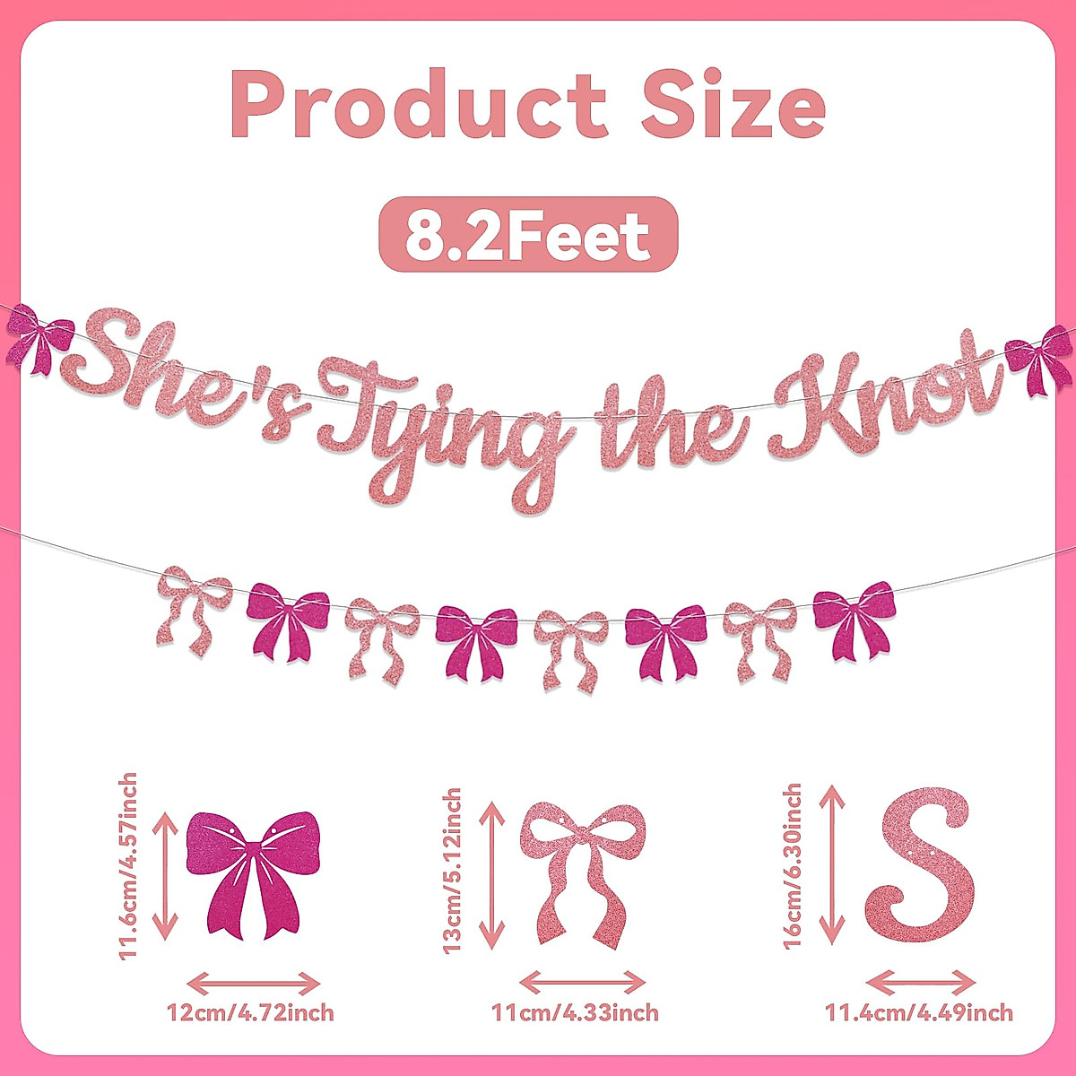 She's Tying the Knot Banner - Coquette Bridal Shower Bachelorette Party Decorations, She's Tying the Knot Bridal Shower Wedding Bachelorette Party Decor Pink Glitter