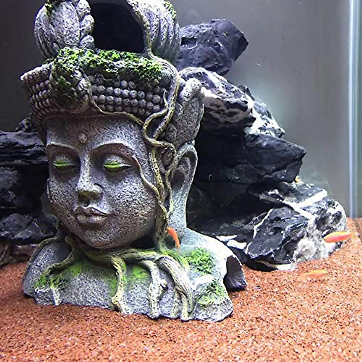 Hamiledyi Buddha Head Statue Aquarium Decorations Resin Fish Hideout Betta Cave for Large Fish Tank Ornaments Betta Sleep Rest Hide Play Breed