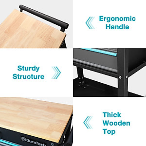 DURATECH 30-1/2 in 3-Drawer Rolling Tool Cart with Wood Top, Heavy Duty Storage Organizer Cabinet, Utility Industrial Service Cart with Casters and Locking System for Mechanics Warehouse Garage