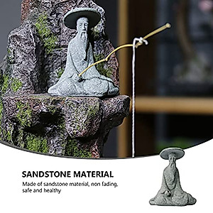 Hemoton Mini Fisherman Statue Fairy Garden Figurine Elder Statue Aquarium Exotic Environments Bonsai Pot Asian Decoration for Zen Garden Home Decor Grey