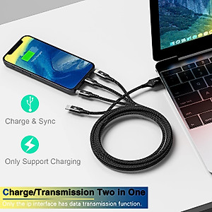 RULUS 4 in 1 Charging Cable [2Pack 4Ft], Fast Charging & Data Sync Multi Phone Charger Cable Nylon Braided USB Charging Cable with Lightning/Type C/Micro USB Port for iPhone,Samsung Tablets,Carplay