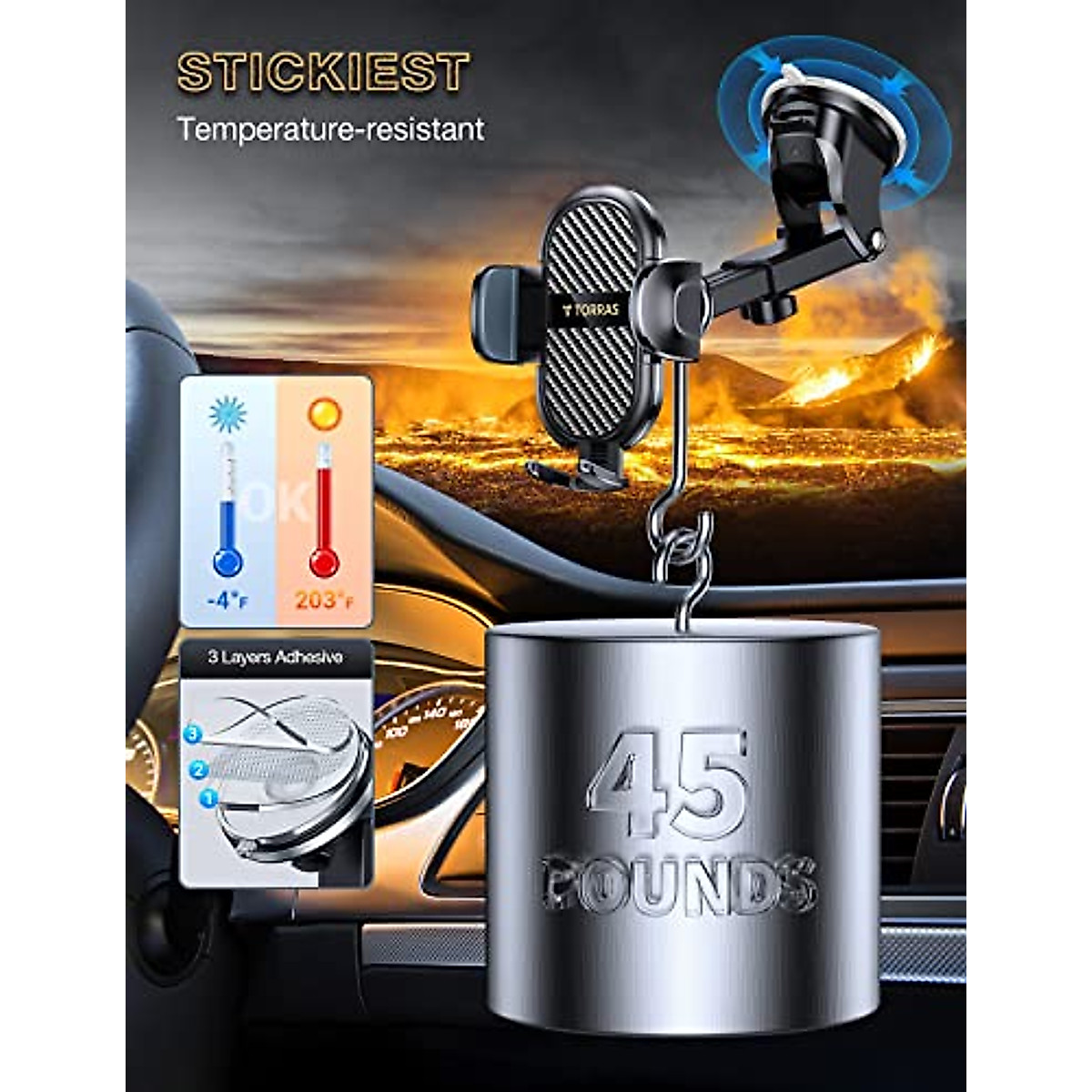 [UPGRADED] TORRAS Cell Phone Holder for Car [Thick Case & Heavy Phone Friendly] 3 in 1 Car Phone Holder Mount Dashboard Air Vent Windshield Fit for iPhone 14 13 12 11 Pro Max Samsung Galaxy Note Ultra