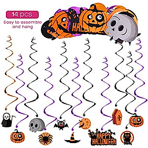 Unomor Halloween Decorations Indoor Hanging Swirls for Haunted House Decor Ceiling Swirl Decoration Included Bats, Spider, Ghost, Pumpkin, 3D Chandelier (30 Piece)
