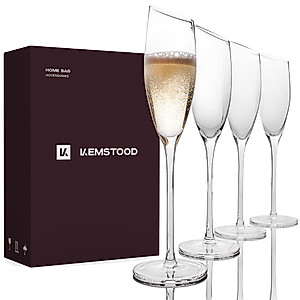 Kemstood Champagne Flutes - Modern Crystal Mimosa Glasses (6.4 Oz) for Sparkling Wine - Slanted Champagne Glasses Set of 4 - Birthday Gifts for Men - Christmas Gifts for Men and Women