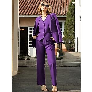 Kelyaa Women's 3 Piece Suit Lady Business Casual Office One Button Notched Lapel Slim Fit Blazer Jacket Vest Pants Set