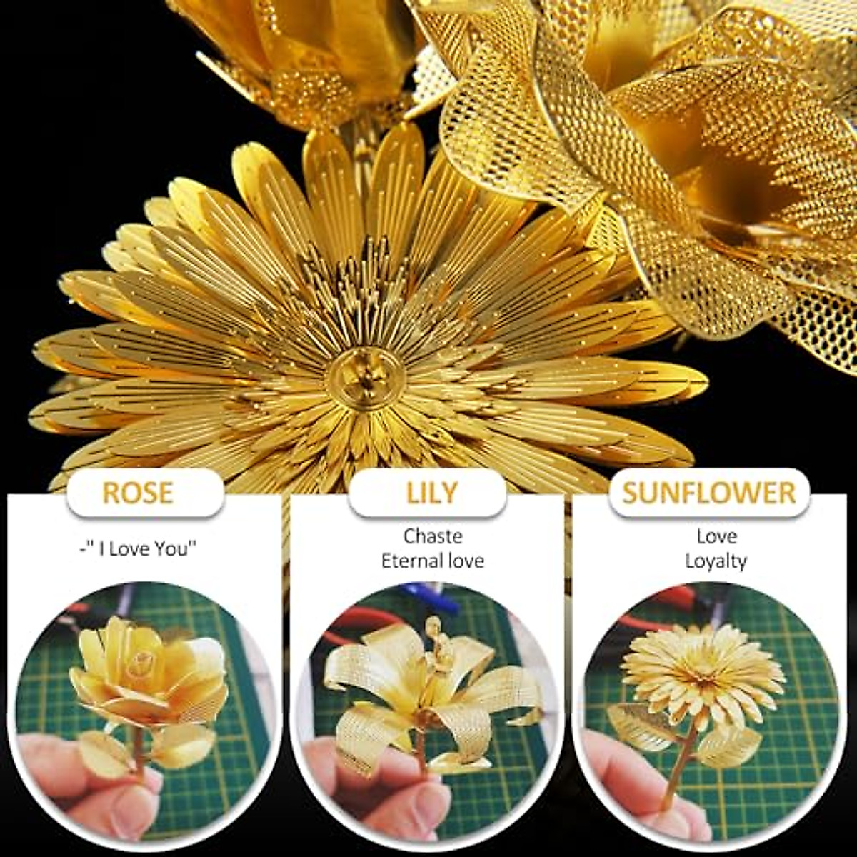 Microworld 3D Metal Puzzle, Romantic Golden Flower Metal Models Kits, DIY Gift 3D Puzzle for Adults, Beginner Assembly Puzzle, Home Decor Art Craft Unique Gifts for Her…