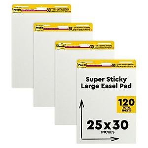 Post-it Super Sticky Easel Pad, 25 x 30 Inches, 30 Sheets/Pad, 4 Pads, Large White Premium Self Stick Flip Chart Paper, Super Sticking Power (559-4)