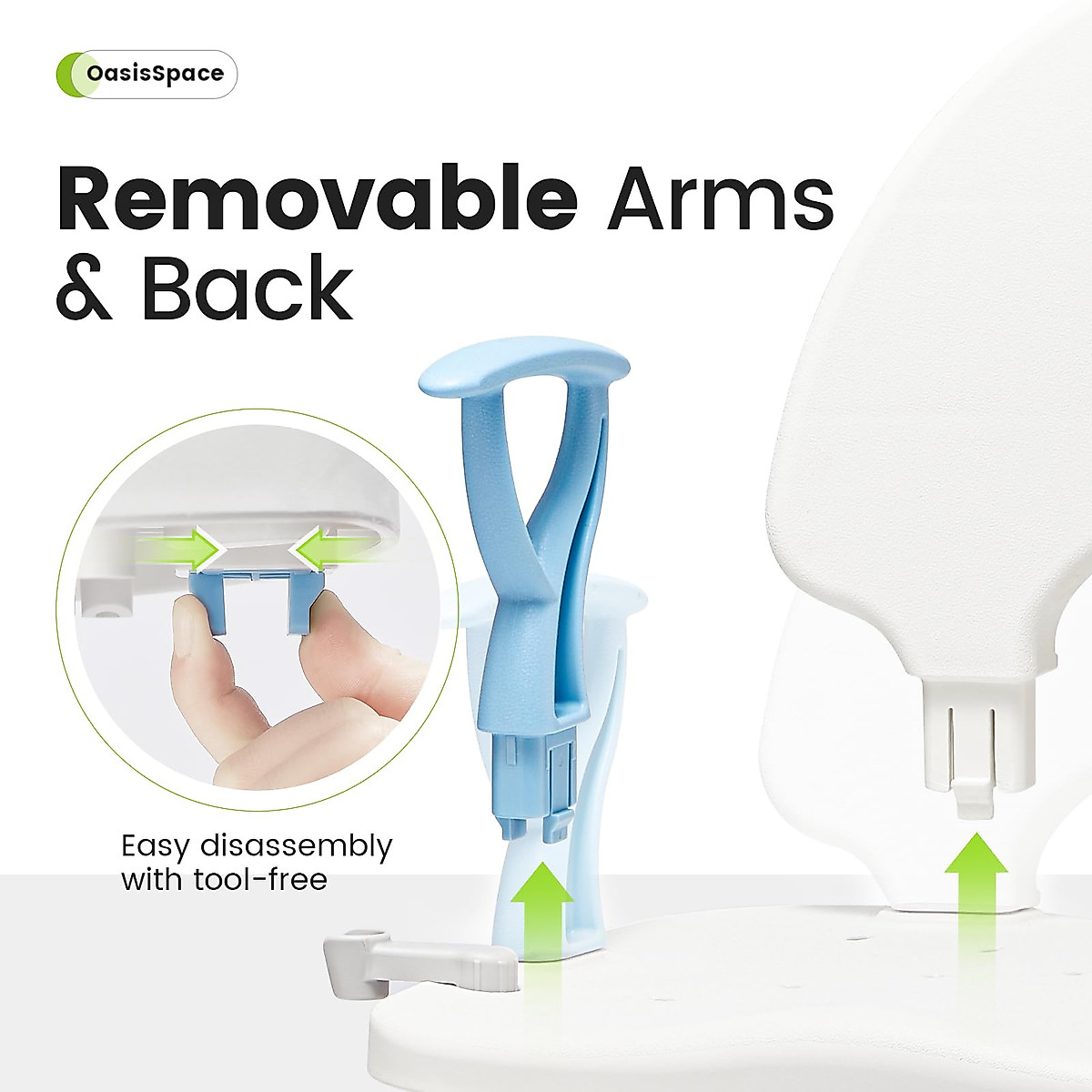 OasisSpace Shower Chair for Inside Shower - 450lbs Heavy Duty Bathroom Shower Chair with Back and Arms, Wide Seat Shower Stool with Handles, Adjustable Handicap Shower Seat for Senior and Disabled