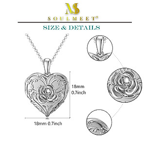 SOULMEET 18k White Gold Plated Silver Rose Locket Necklace That Holds 2 Pictures, 20" 10K White Gold Chain (Locket only)
