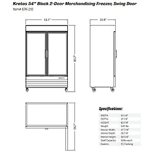 Kratos Commercial Freezer Display Merchandiser - 2 Self Closing Swing Doors, 53"W, Black (67K-210)