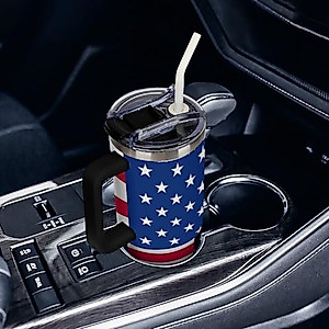 40 oz Tumbler, Large Capacity with Handle and Straw Travel Insulated Tumblers, Red Blue White American Flag Stainless Steel Cup for Women, Men