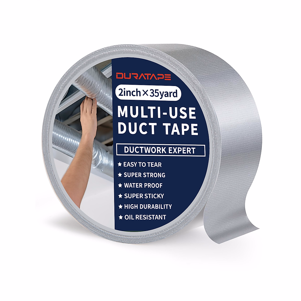 Duct Tape Heavy Duty 2in/105ft/35yd Water Resistant, Tear by Hand with No Residue Strong Adhesive Duct Tape for General Repairs and Professional Use (Gray, 2-Inch by 35-Yards (1-Pack))