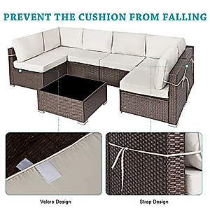 SUNVIVI OUTDOOR 3 Piece Patio Furniture Set All Weather Brown Wicker Outdoor Patio Sectional Sofa Couch with Beige Cushions, 2 Single Chairs, 1 Table with a Tempered Glass Top