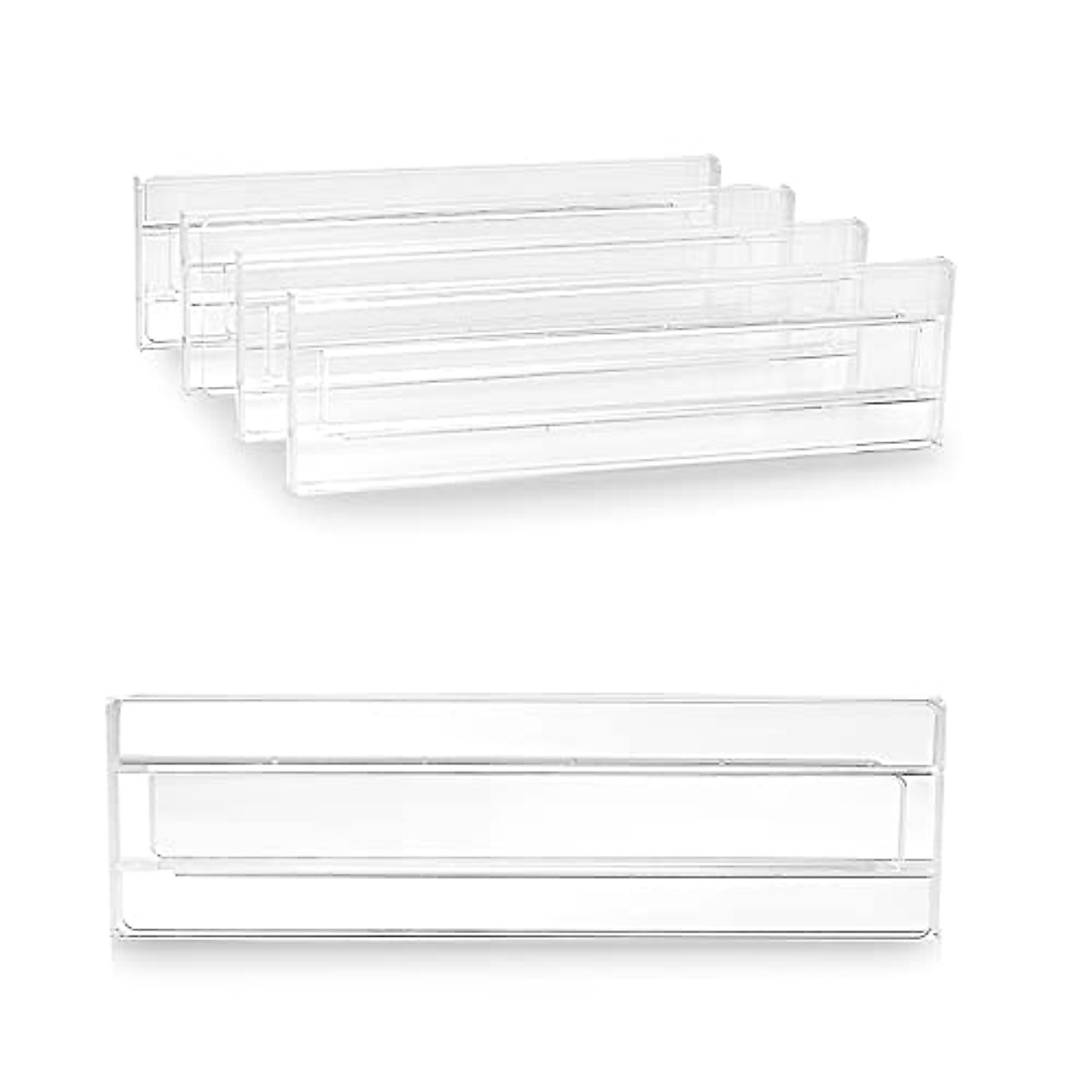 Rumia drawer divider-4 packs ,Expandable 10.5-20.5" Clear Plastic Drawer Organizers for Clothing,Kitchen Utensils，Dresser Storage