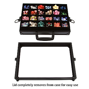 Forged Dice Co. Dice Display Case and Rolling Tray with 3 Removable Divided Dice Trays - Storage Box Holds up to 720 Metal or Plastic Polyhedral Dice Sets - Great for Dice Collectors or RPG D&D Games